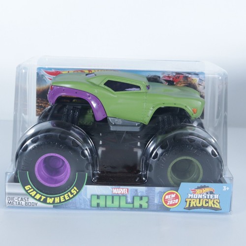 Hot Wheels Monster Trucks Hulk 1/24 Scale Giant Wheels Die-Cast Marvel ...