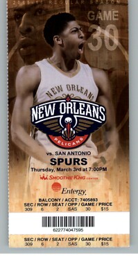 San Antonio Spurs vs New Orleans Pelicans 3/3/2016 Full Ticket ...