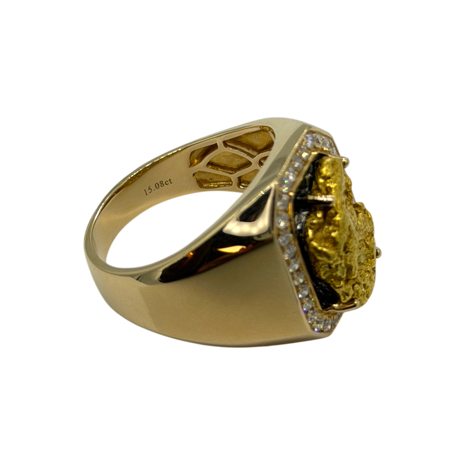 Solid Gold Men Ring Genuine 15.08 TCW Natural 24K Nugget Inlay ...