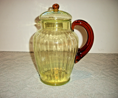 Utility Glass Works Vaseline Uranium Glass Pitcher Jug with Lid | eBay