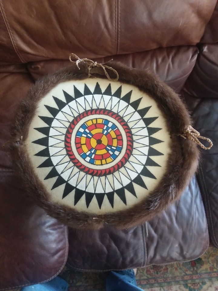 22” Tall Native American Inspired Plains Indian Painted Rawhide ...