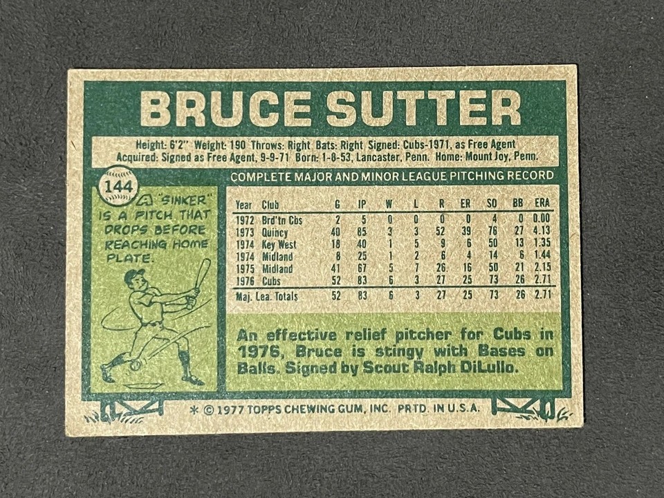 1977 Topps - #144 Bruce Sutter (RC) - Chicago Cubs | eBay