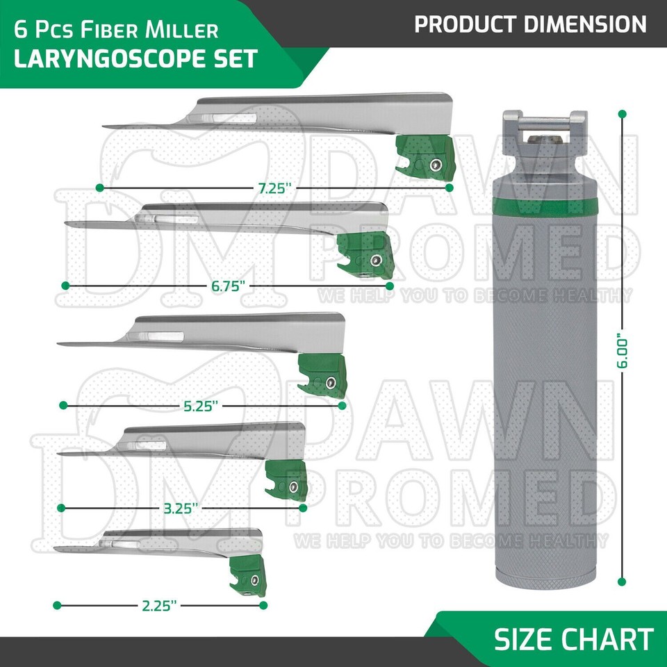 12 Pcs Fiber Optic MAC & MILLER Laryngoscope Set Intubation Kit Economy ...