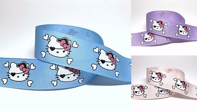 5yds~~22mm Pirate Hello Kitty Printed Grosgrain 3 Colours U PICK | eBay ...