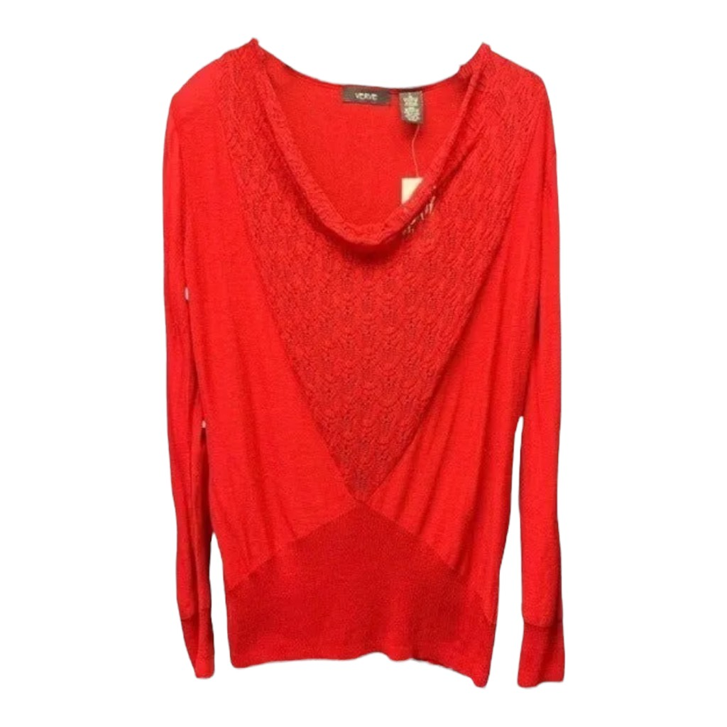 Verve Womens Pullover Sweater Red Long Sleeve Drape Neck Crochet L New | eBay