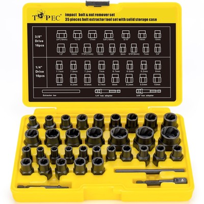 Topec Bolt Extractor Kit, 35-Piece Broken Bolt Extractor Set, Impact ...