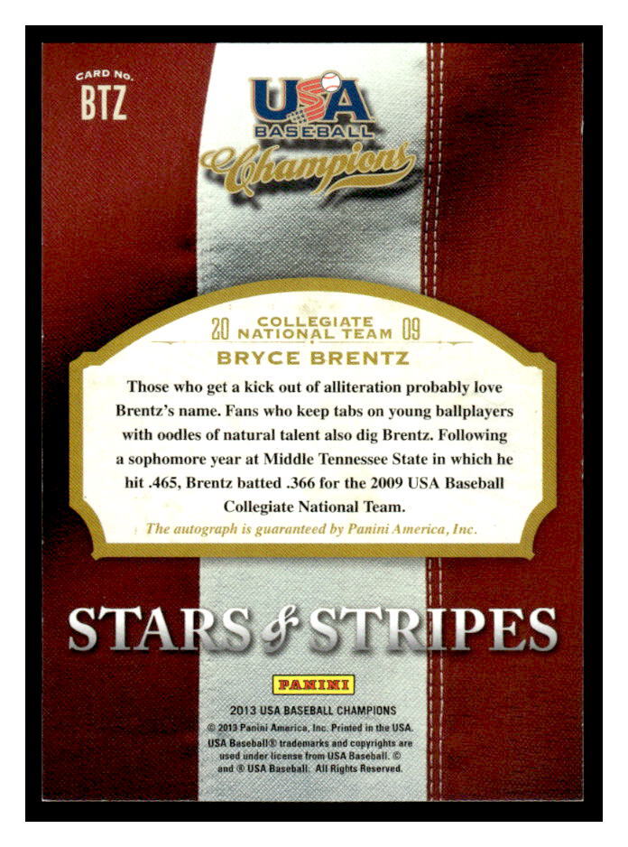 2013 Panini USA Baseball Champions #BTZ Bryce Brentz Stars & Stripes ...
