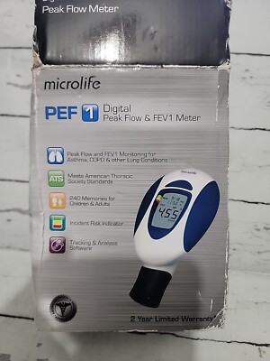 Microlife PEF 1 Digital Peak Flow & FEV1 Meter Spirometer Asthma COPD ...