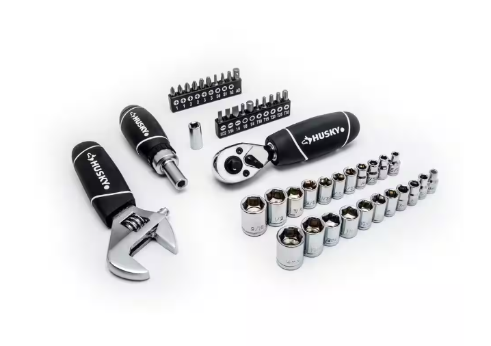 Husky 1/4" and 3/8" Stubby Ratchet and Socket Set (46-Piece) H46PCSTS ...