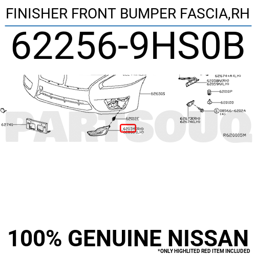 622569HS0B Genuine Nissan FINISHER FRONT BUMPER FASCIA,RH 62256-9HS0B ...