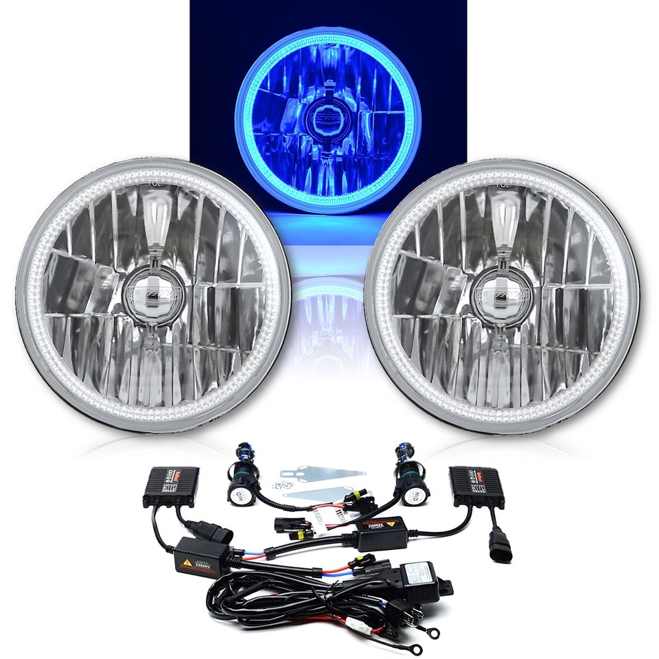 7" SMD Blue LED Halo Headlights 6K 6000K HID Light Kit Fits 76-15 Jeep ...