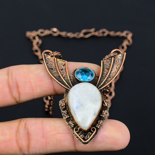 Natural Rainbow Moonstone & Blue Topaz Copper Antique Anniversary Gift ...