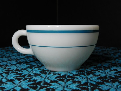 Corning Decor Dinner Ware Milk Glass Coffee Tea Cup Teal Stripe 701-15 ...