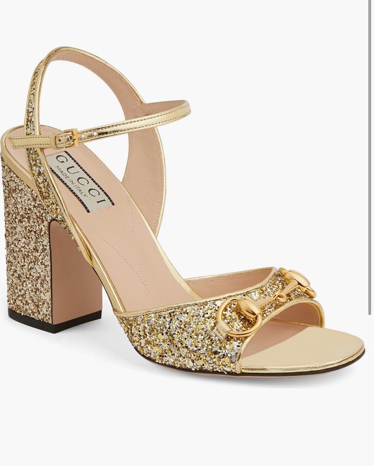 6.5 / 36.5 Gucci Metallic Glitter Sparkle Gold Horsebit Logo Ankle ...