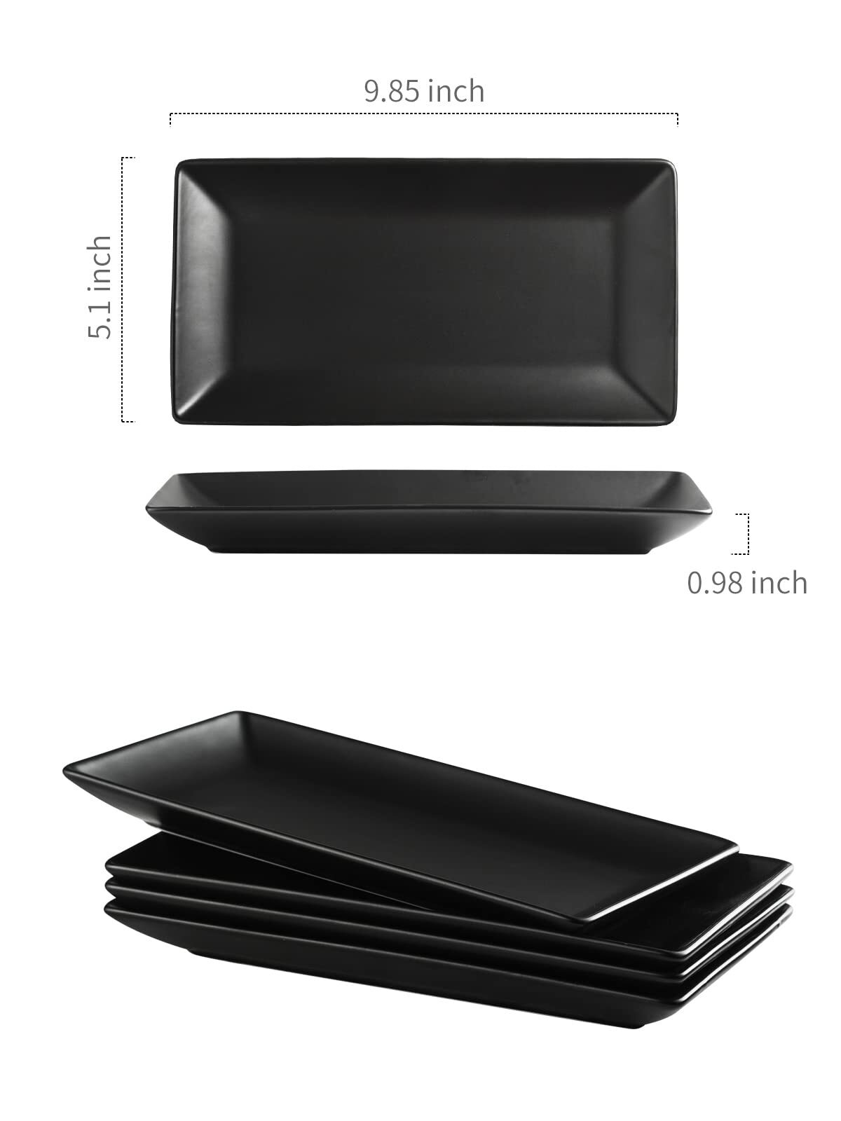 Black Serving Platter Set Of 4 Porcelain Serving Plates Rectangular ...
