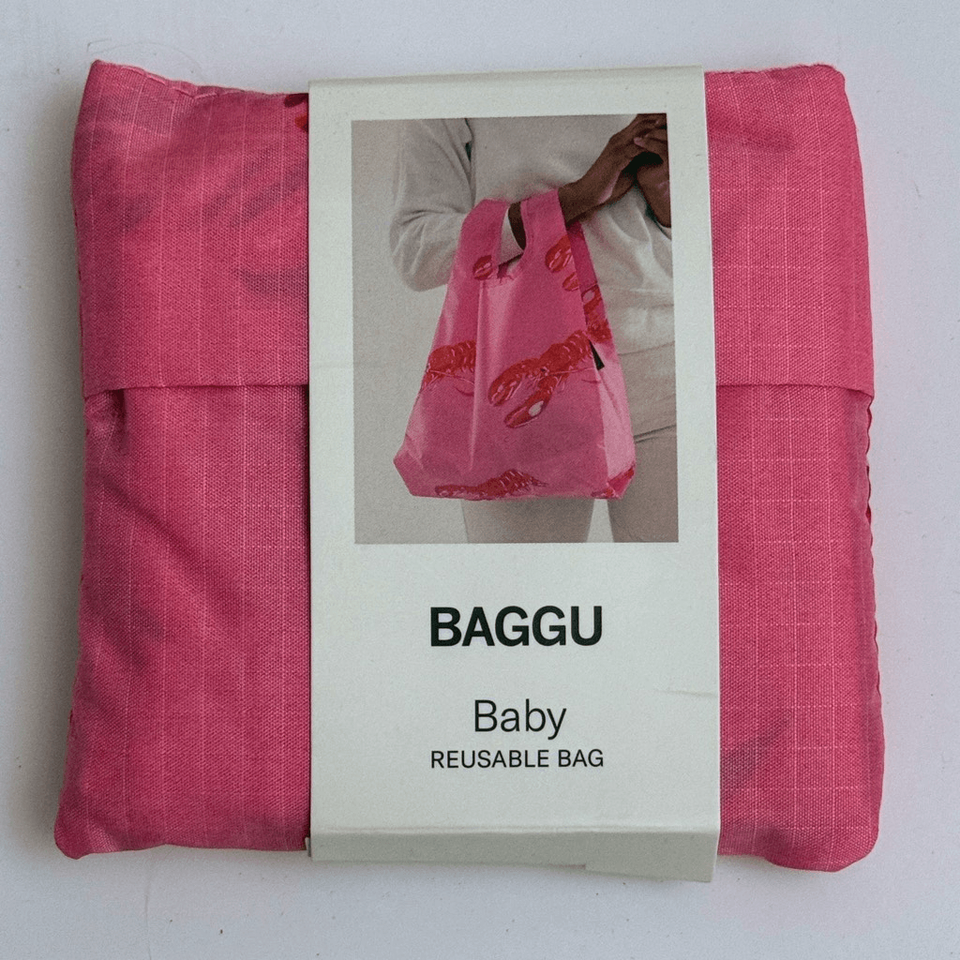 NEW Baggu BABY Size Hot Pink w/ Red Lobsters Reusable Bag Summer Pool ...