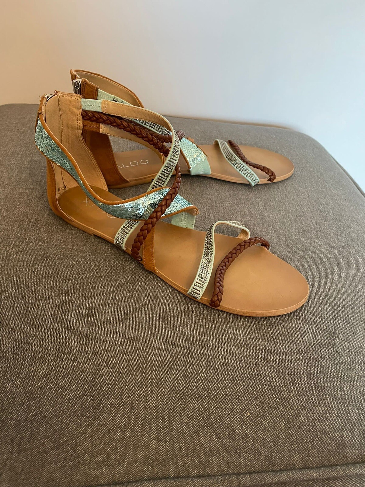VGC ALDO Ladies Turquoise Brown Gladiator Strappy Sandals. UK 8 ...