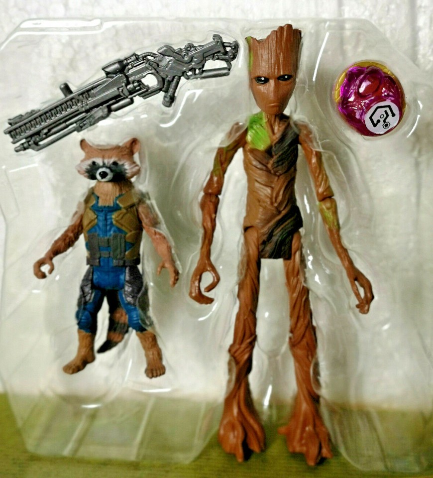Marvel Avengers Infinity War Rocket Raccoon & Groot Figure w/ Infinity ...