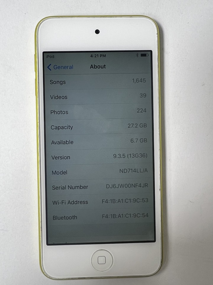 Apple iPod Touch 5th Generation 32GB Yellow A1421 RARE: ND714LL/A iOS 9 ...