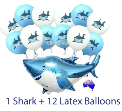 Shark Jumbo Foil Balloon + 12 Shark Latex Balloons (13pcs) Helium ...