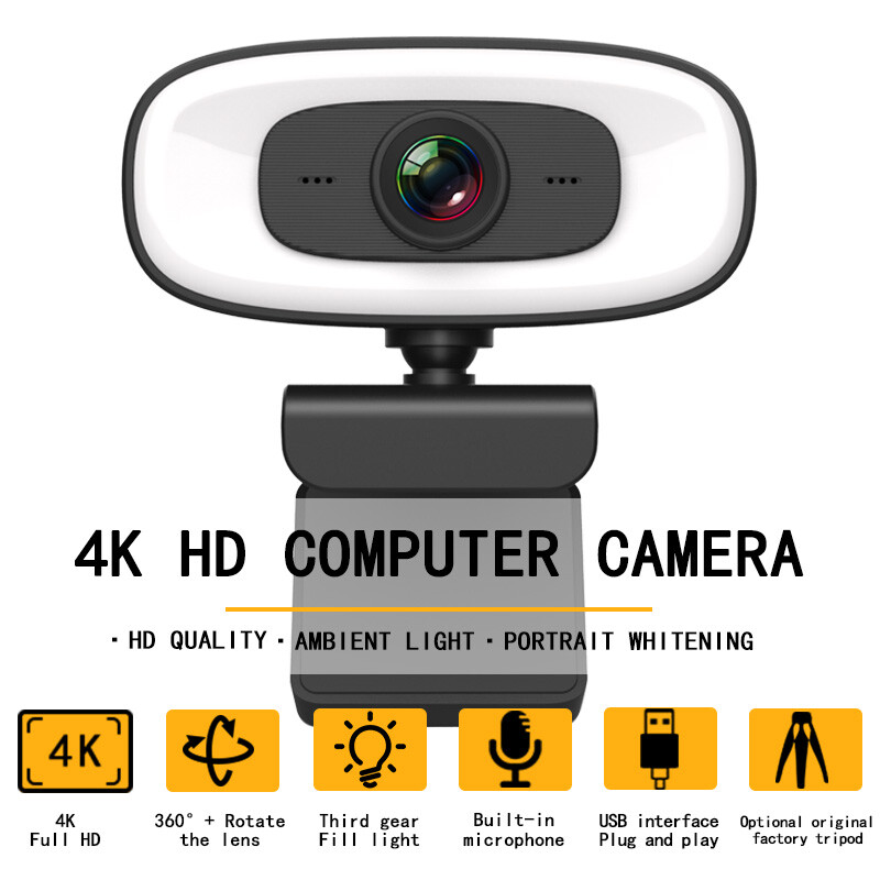 4K HD 1080P Webcam Fill Light Web Camera With Microphone for PC Latop ...