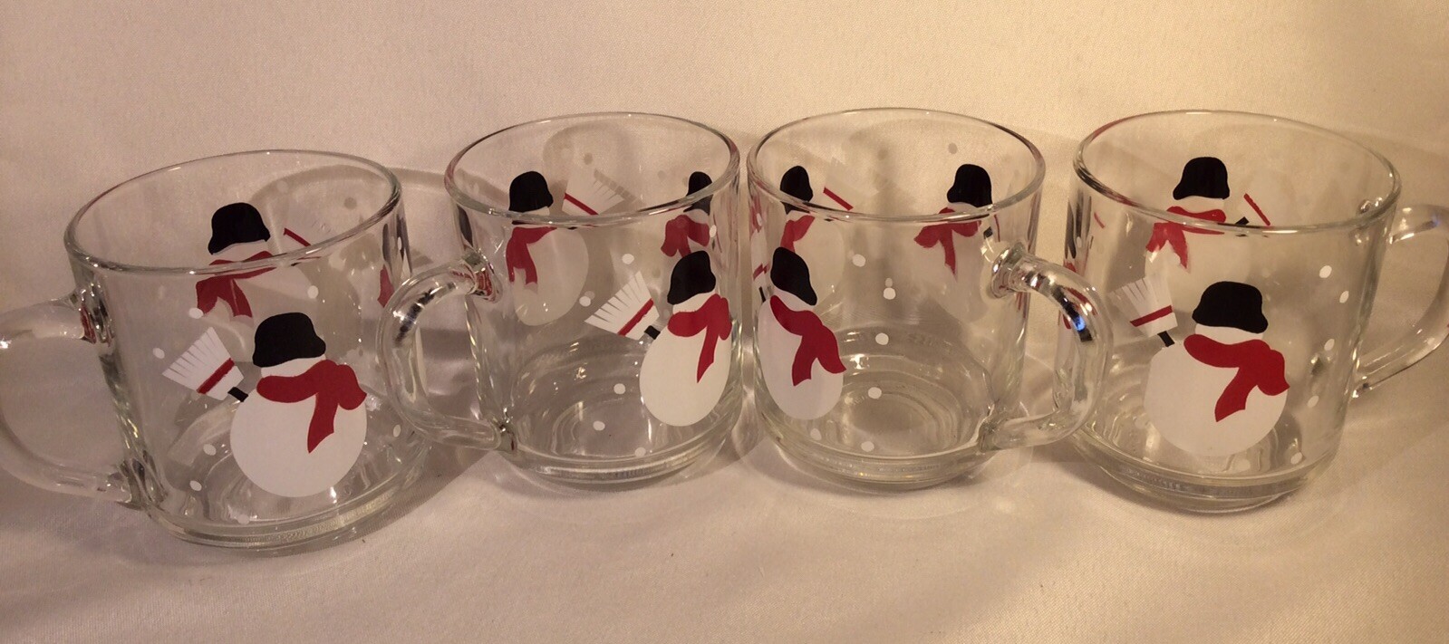 Snowman Mugs Snowmen Luminarc Glass 4 Set Winter Holiday Cups | eBay