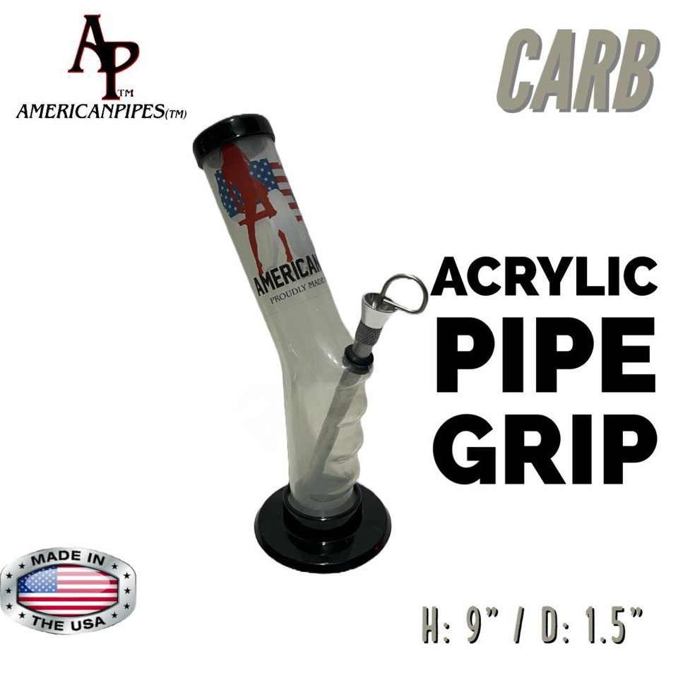 AMERICAN PIPES™️ 1.5x9"GRIP ACRYLIC HOOKAH WATER PIPE WITH CARB & POKER ...