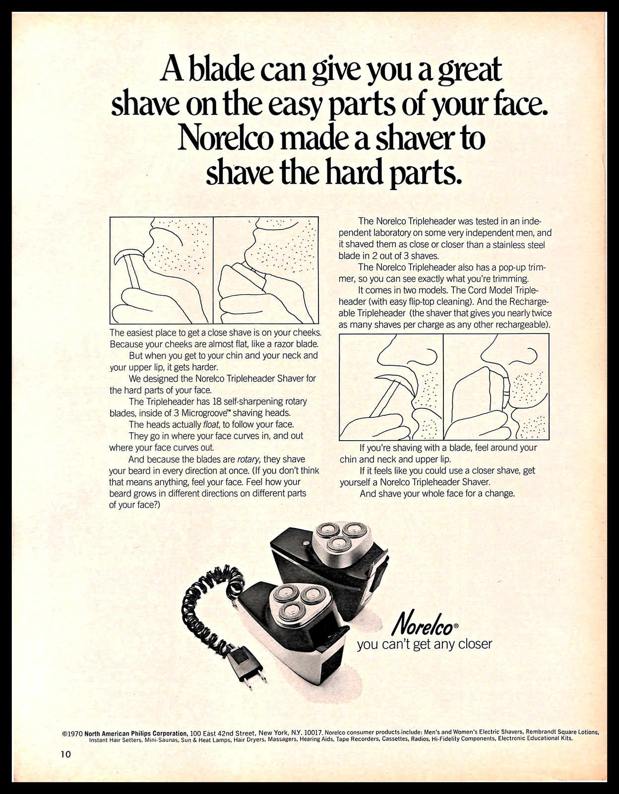 1970 Norelco Tripleheader Shaver Vintage PRINT AD Shaving Electric ...
