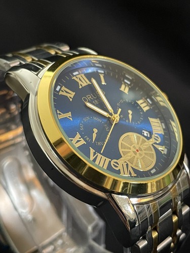 Oruss Two Tone Blue Dial Faux Chronograph Quartz Movement Fashion Watch ...