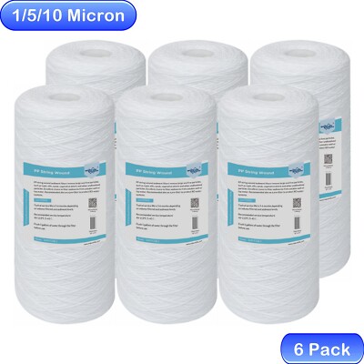 6 Pack 10" x 4.5" String Wound Sediment Water Filter for GE FXHSC FXHTC ...