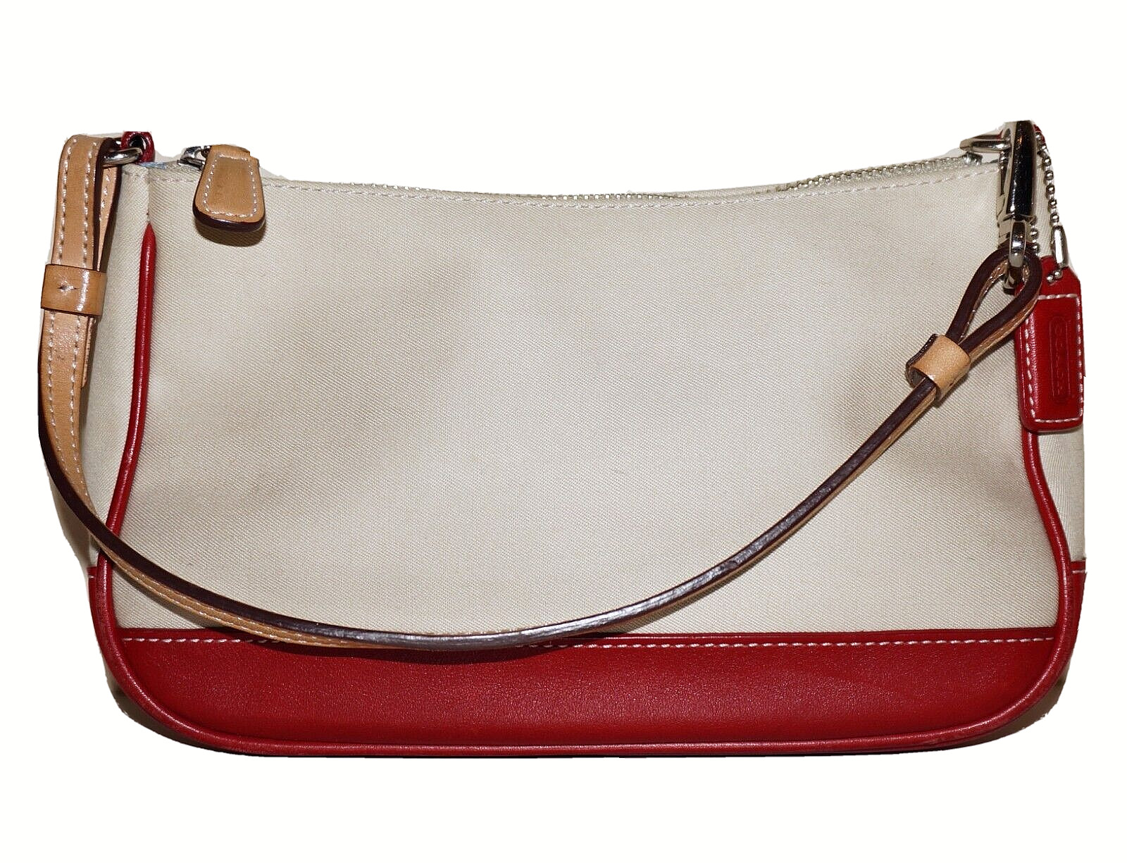 Vintage COACH Ivory-Beige Canvas & Red Leather Demi S… - Gem