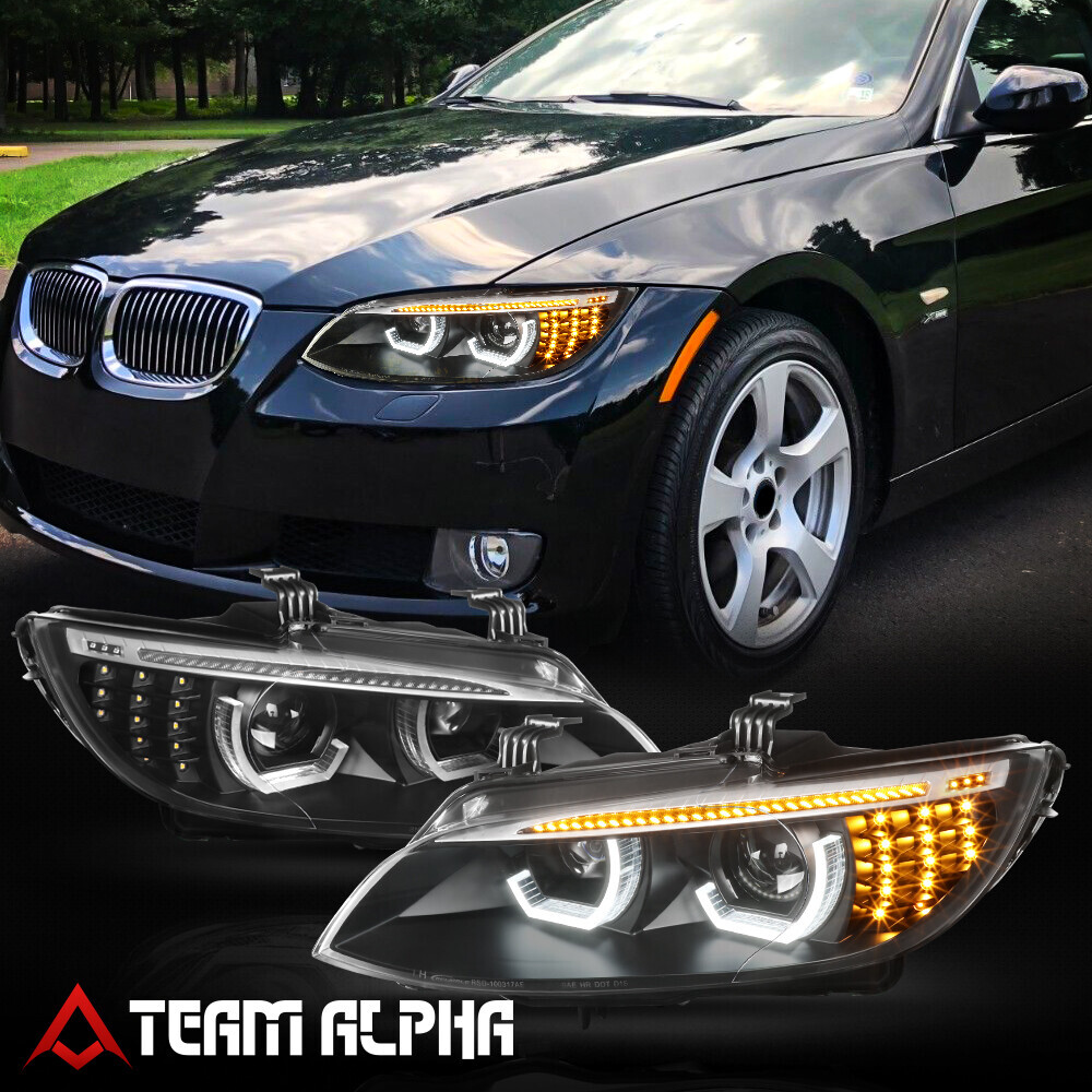Fits 2007-2013 BMW E92/E93 [LED DRL+Sequential] Black HID Projector ...