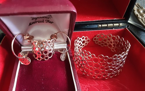 Parure bracelet bague boucles d’oreilles Argent Vermeil moderne couleur ...