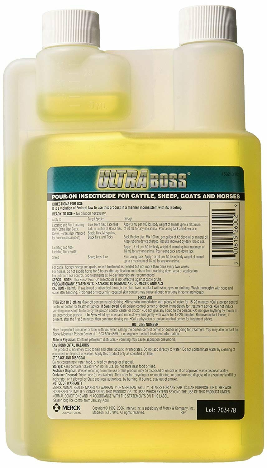 Ultra Boss Pour on Insecticide for Cattle Sheep Goats Horses Merck 32oz ...