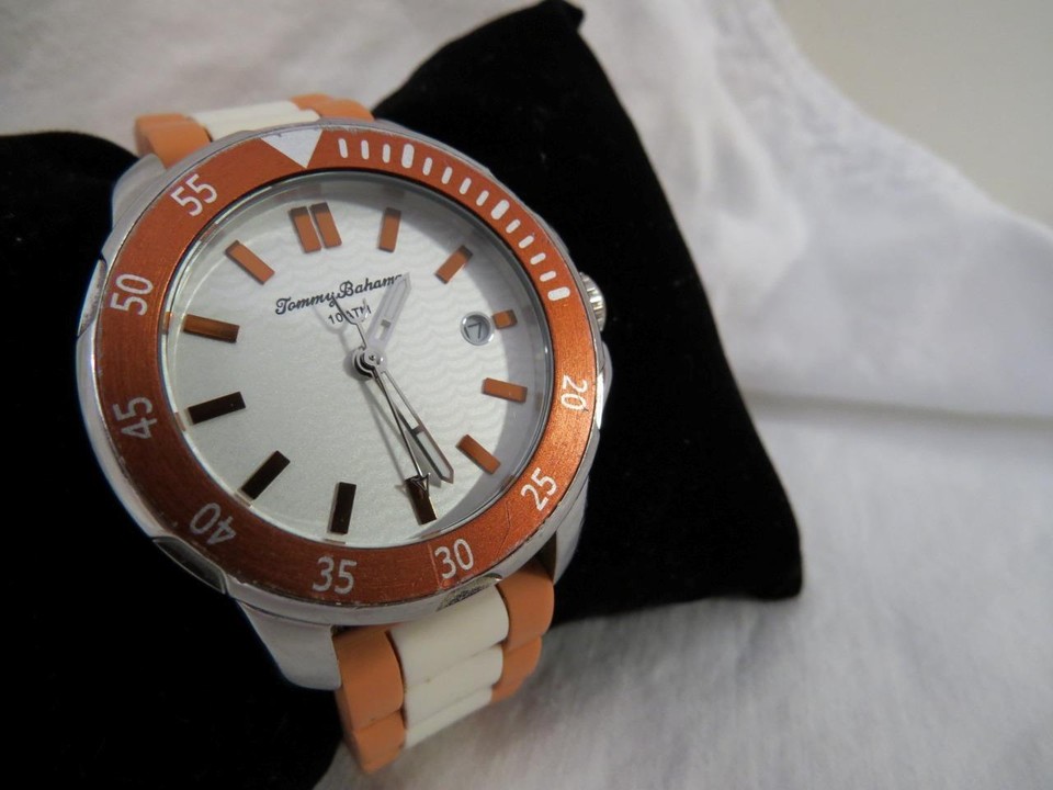 Women's Tommy Bahama Silver tone LUMI Watch Silicone Peach Band Date | eBay