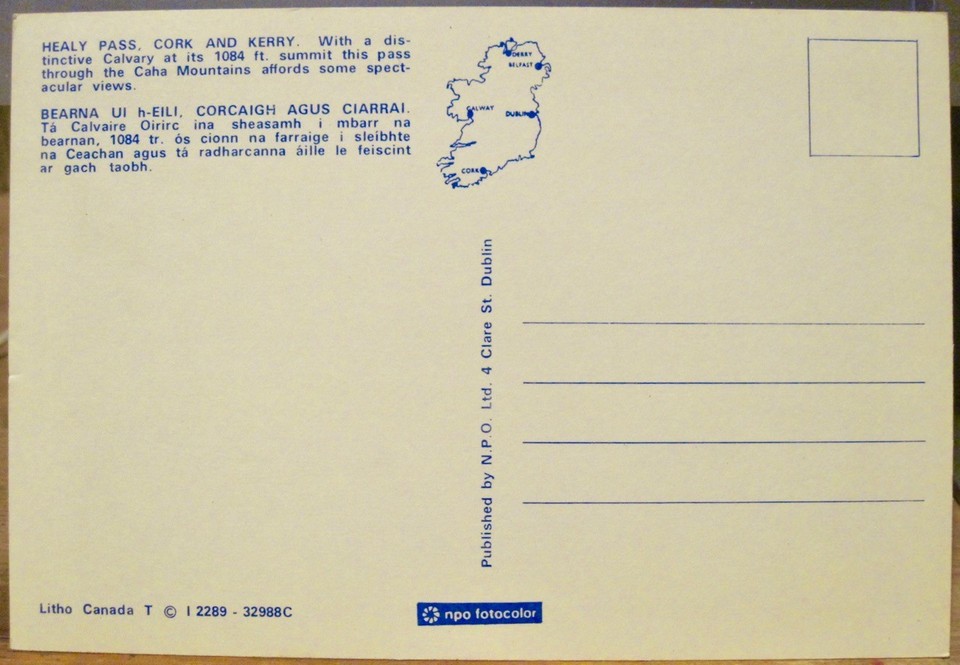 Irish Postcard HEALY PASS Cork Kerry Border Beara Calvary Ireland NPO ...