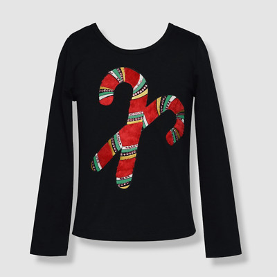 $62 Hannah Banana Kids Girls Black Candy Cane Graphic T-Shirt Top Size ...