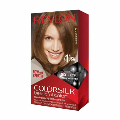 4 Pack Revlon ColorSilk Permanent Hair Color # 51 Light Brown Free ...