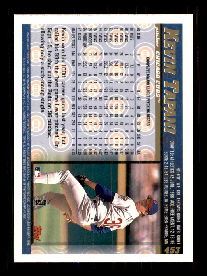 1998 Baseball Topps Kevin Tapani Chicago Cubs #453 | eBay
