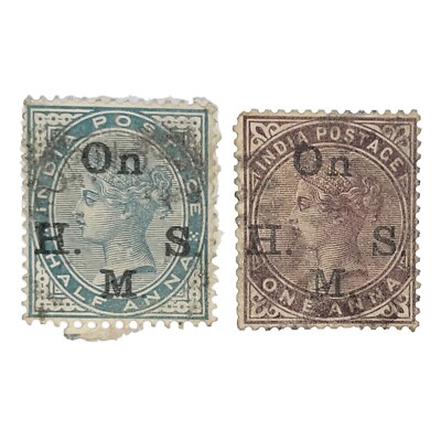 INDIA 1883 1/2 & 1 Anna Service Stamp QUEEN VICTORIA Overprint (On HMS ...