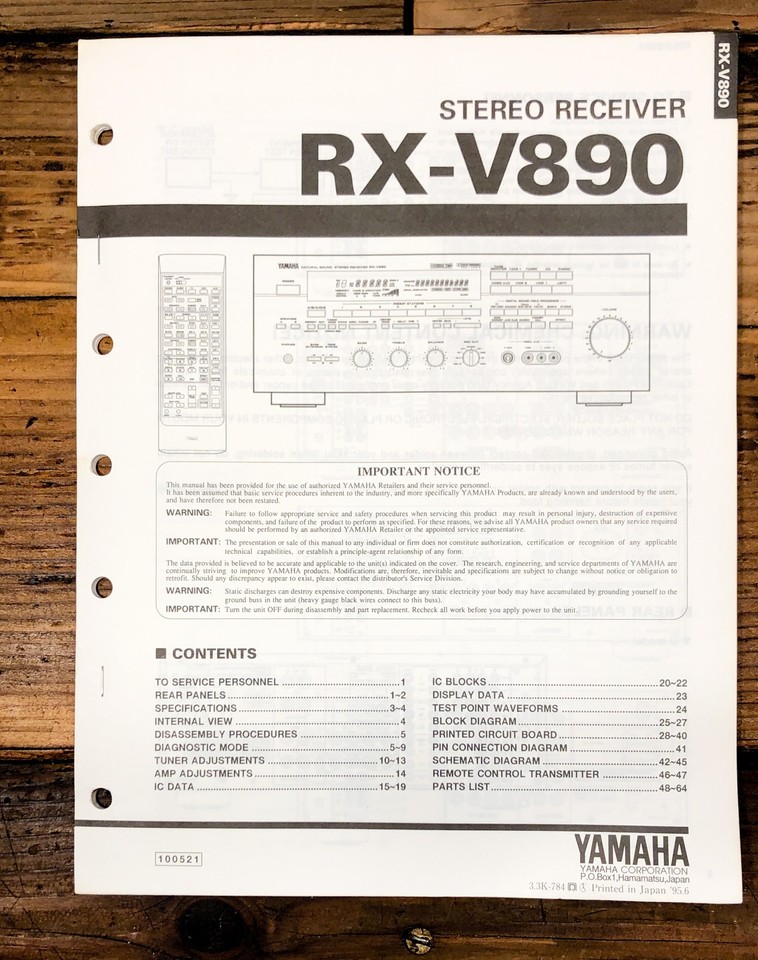 Yamaha RX-V890 Receiver Service Manual *Original* | eBay