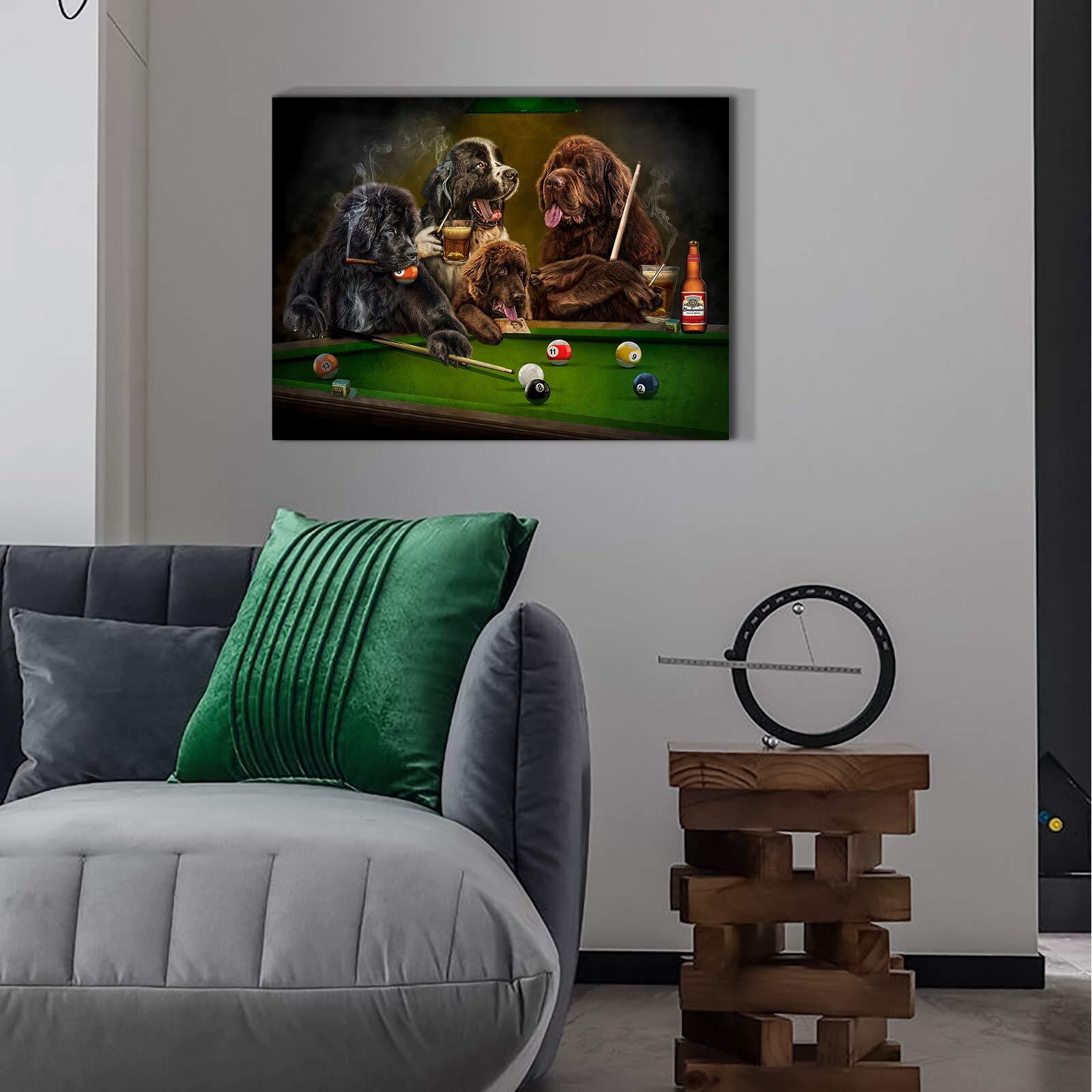 Coolidge's Dogs Playing Pool,Entertainment Room Wall Decor, Giclee ...