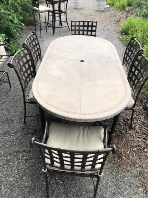 Brown Jordan Table and 6 Chairs "Florentine" Stone Top W/Band GC Can ...