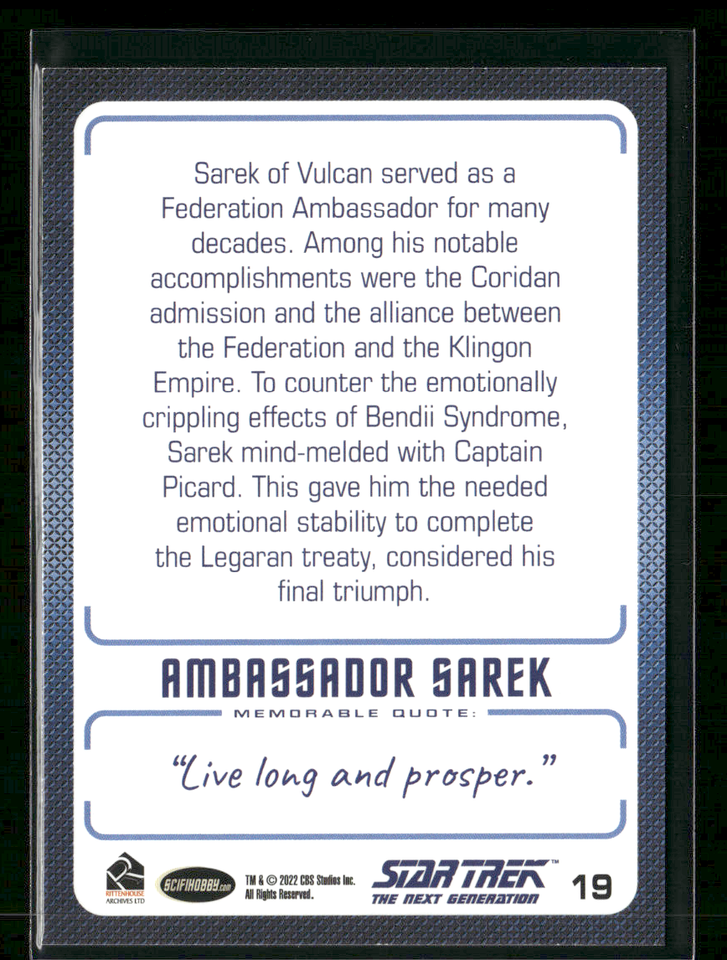 2022 Rittenhouse Star Trek TNG Archives Card #19 Ambassador Sarek Quote ...