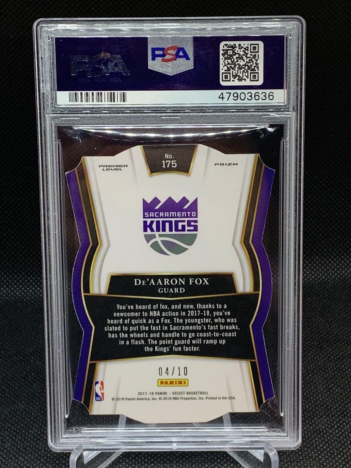 2017 Panini Select Deaaron Fox DieCut Gold Prizm #/10 RC PSA 9 POP 1 ...