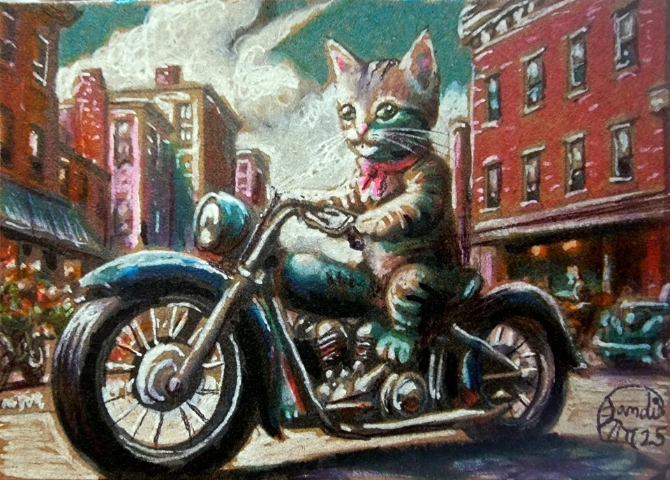 Jacob Landis HANDMADE Painting art Card ACEO Cute VW Cat "The Kitten In ...
