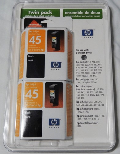 OEM Hewlett-Packard HP 45 Black Inkjet Printer Cartridge Twin Pack EXP ...