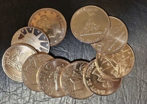 Lot of Ten (10) 1oz Copper Rounds (Random Designs/Mints)-Secondary ...
