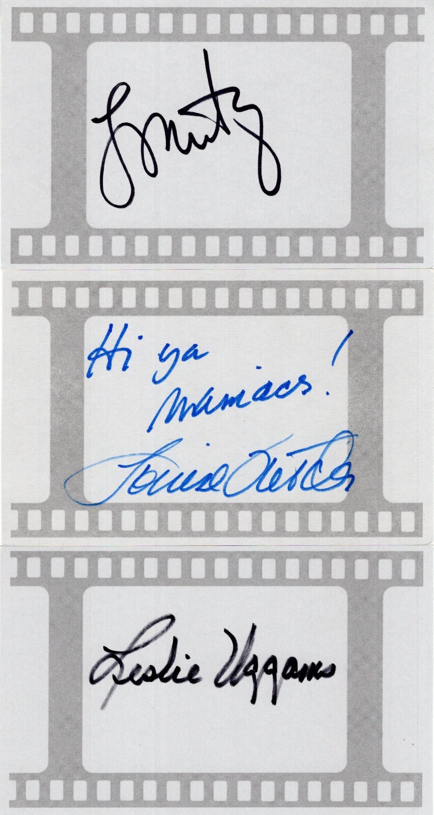 Lot of 3 Hand Signed Cards Laurie Metcalf Louis Fletcher Leslie Uggams ...