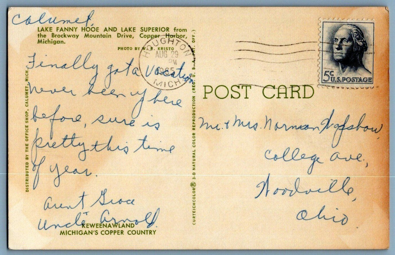 VTG Postcard~ Lake Fanny Hooe, Copper Harbor~ 1965 Houghton, Michigan ...